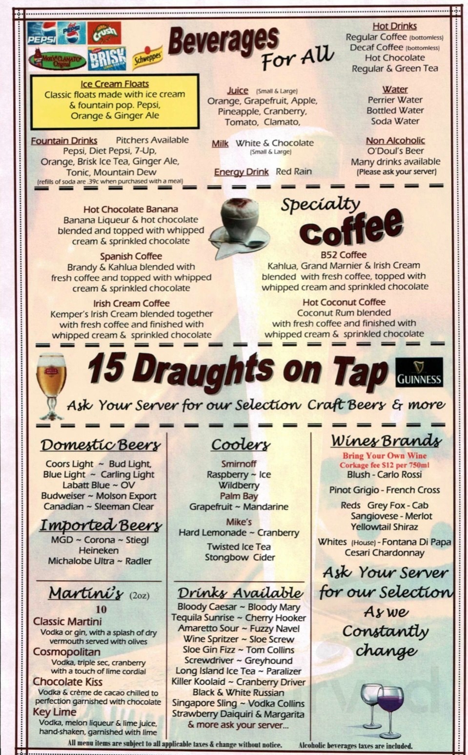 Biggs menus in Belle River, Ontario, Canada