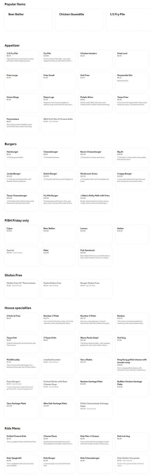 J-Allen's Bar & Grill menu in Olean, New York, USA