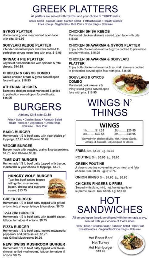 The Hungry Wolf Restaurant menu in Windsor, Ontario, Canada