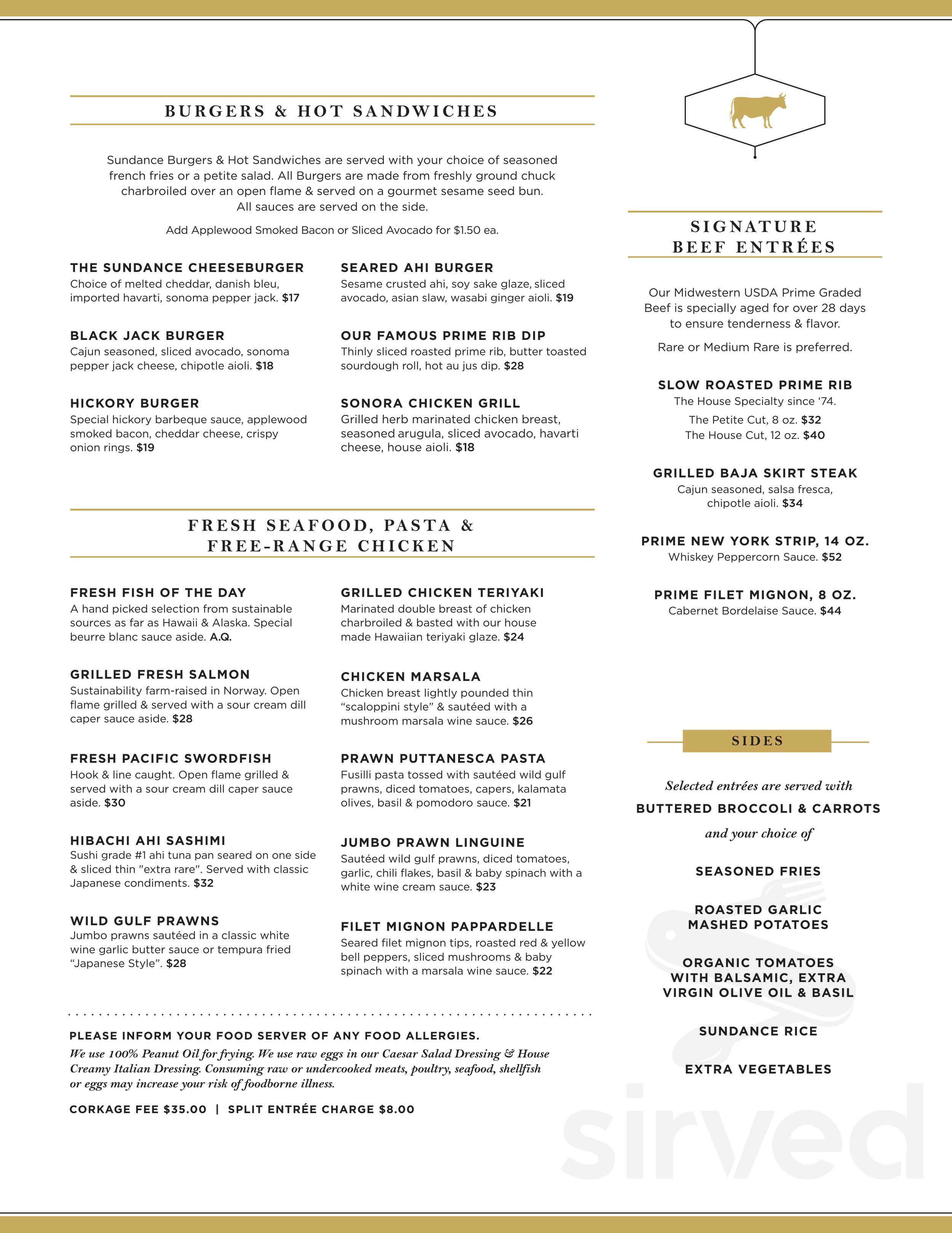 Sundance The Steakhouse menus in Palo Alto, California, United States