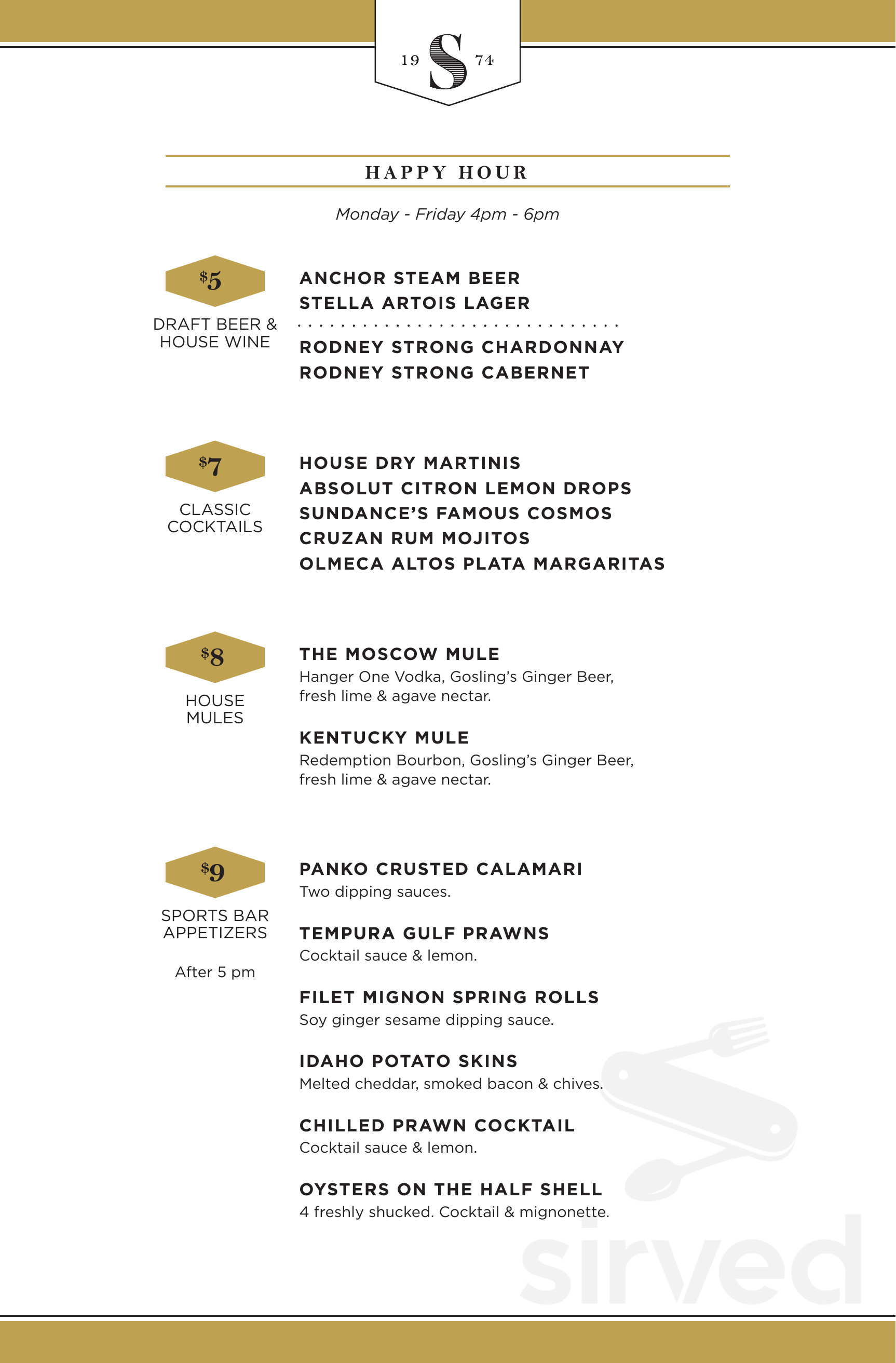 Sundance The Steakhouse menus in Palo Alto, California, United States