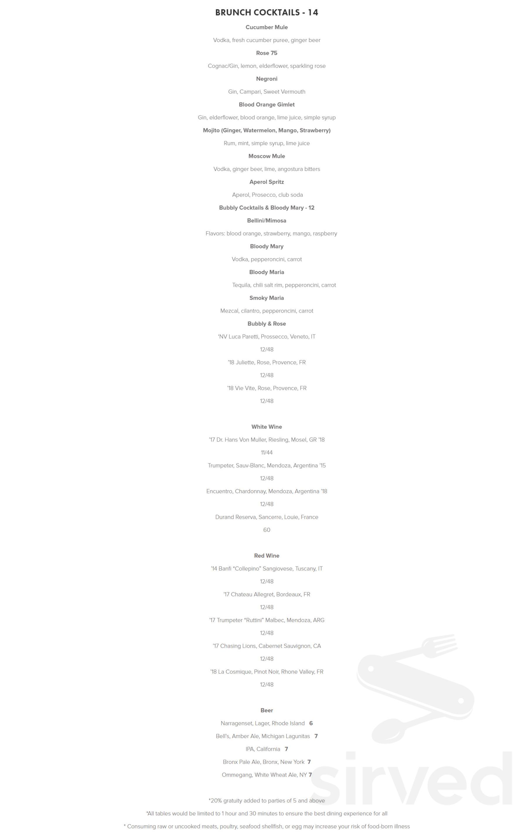 The Quarter menu in Brooklyn, New York, USA