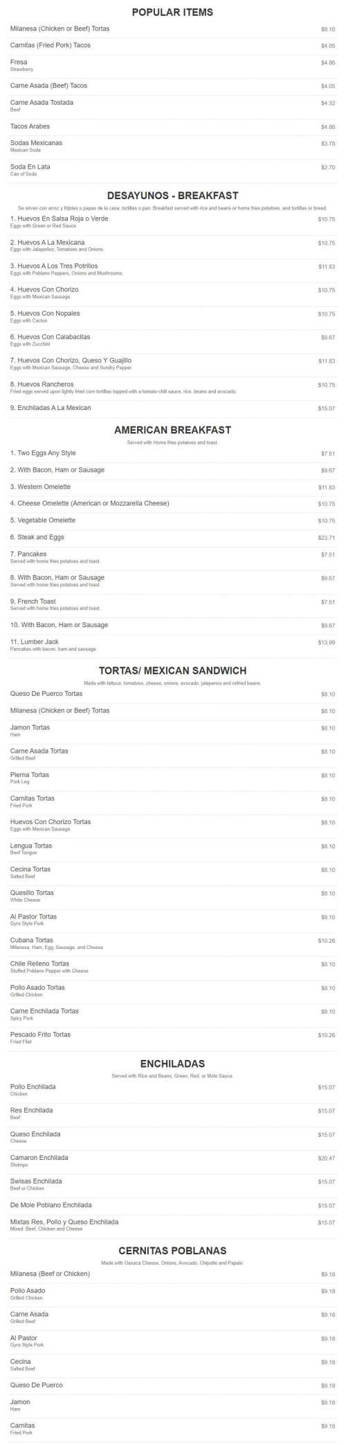 Los Tres Potrillos menu in Queens, New York, USA