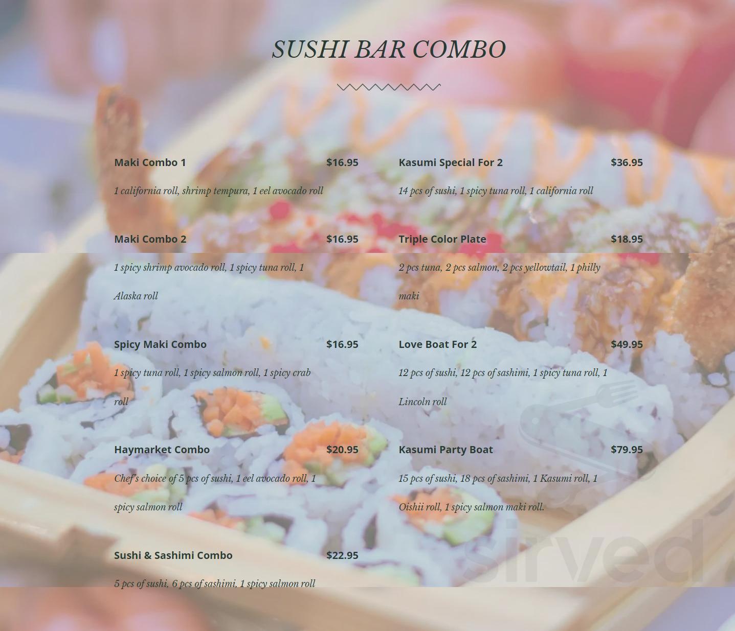 Kasumi (All You Can Eat Sushi) menu in Lincoln, Nebraska, USA