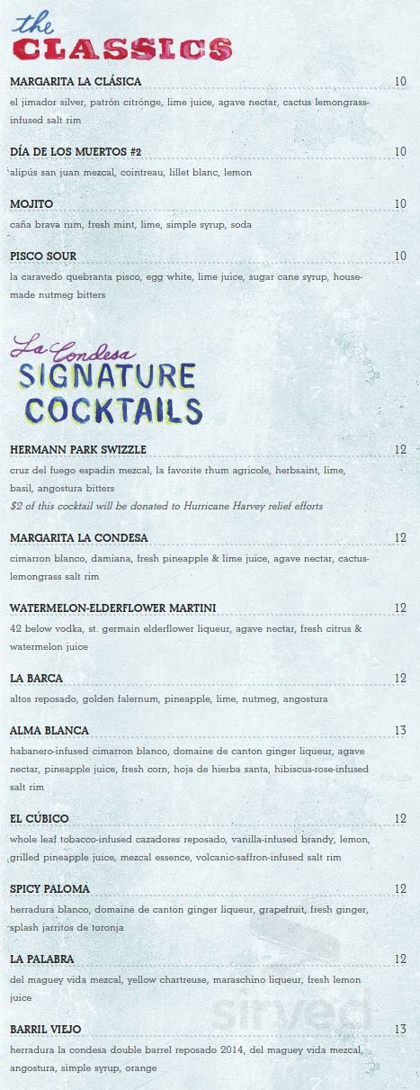 La Condesa menus in Austin, Texas, United States