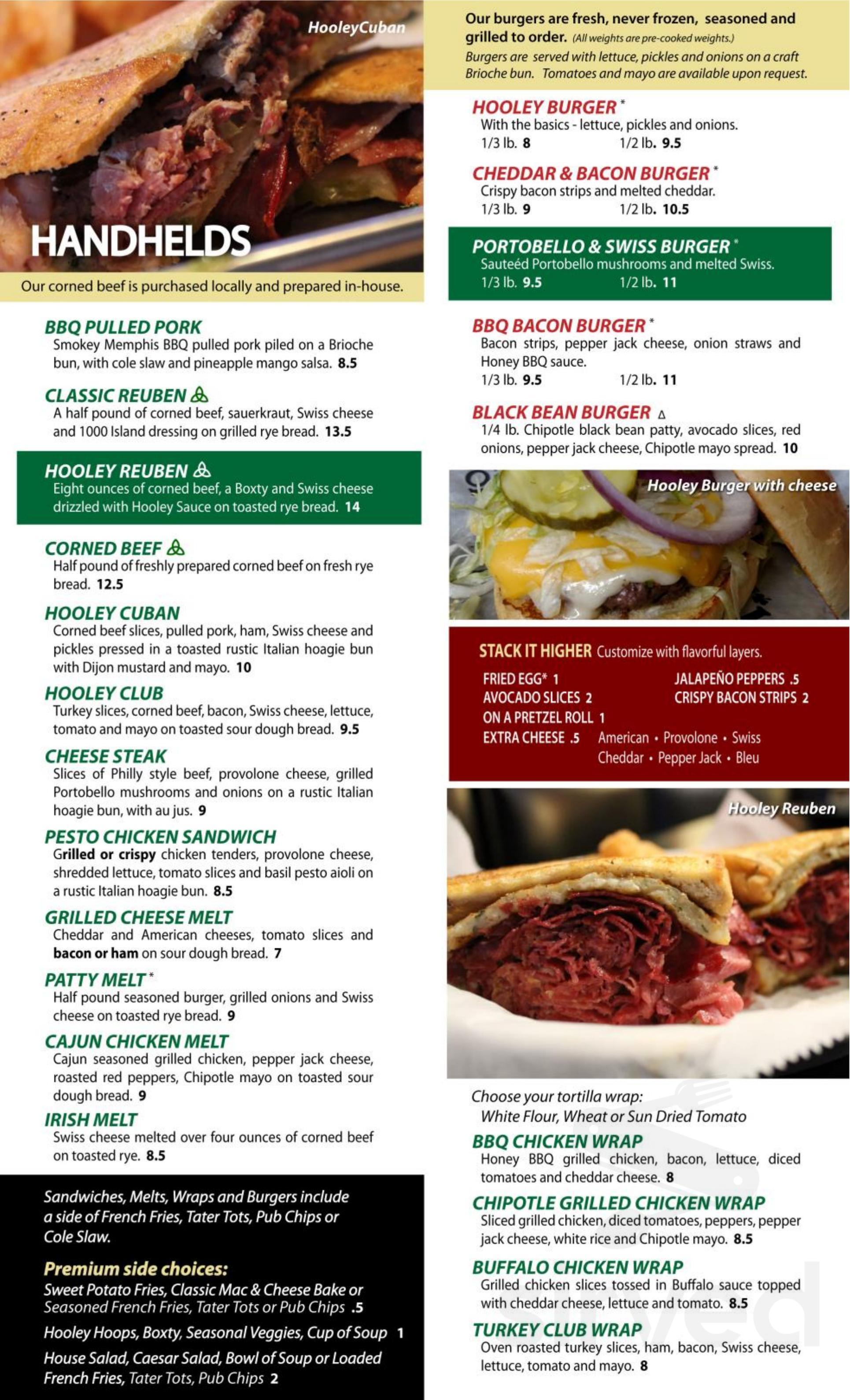 the Hooley Pub & Kitchen menu in Mentor, Ohio, USA