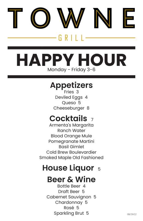 Towne Grill menu in Fort Worth, Texas, USA