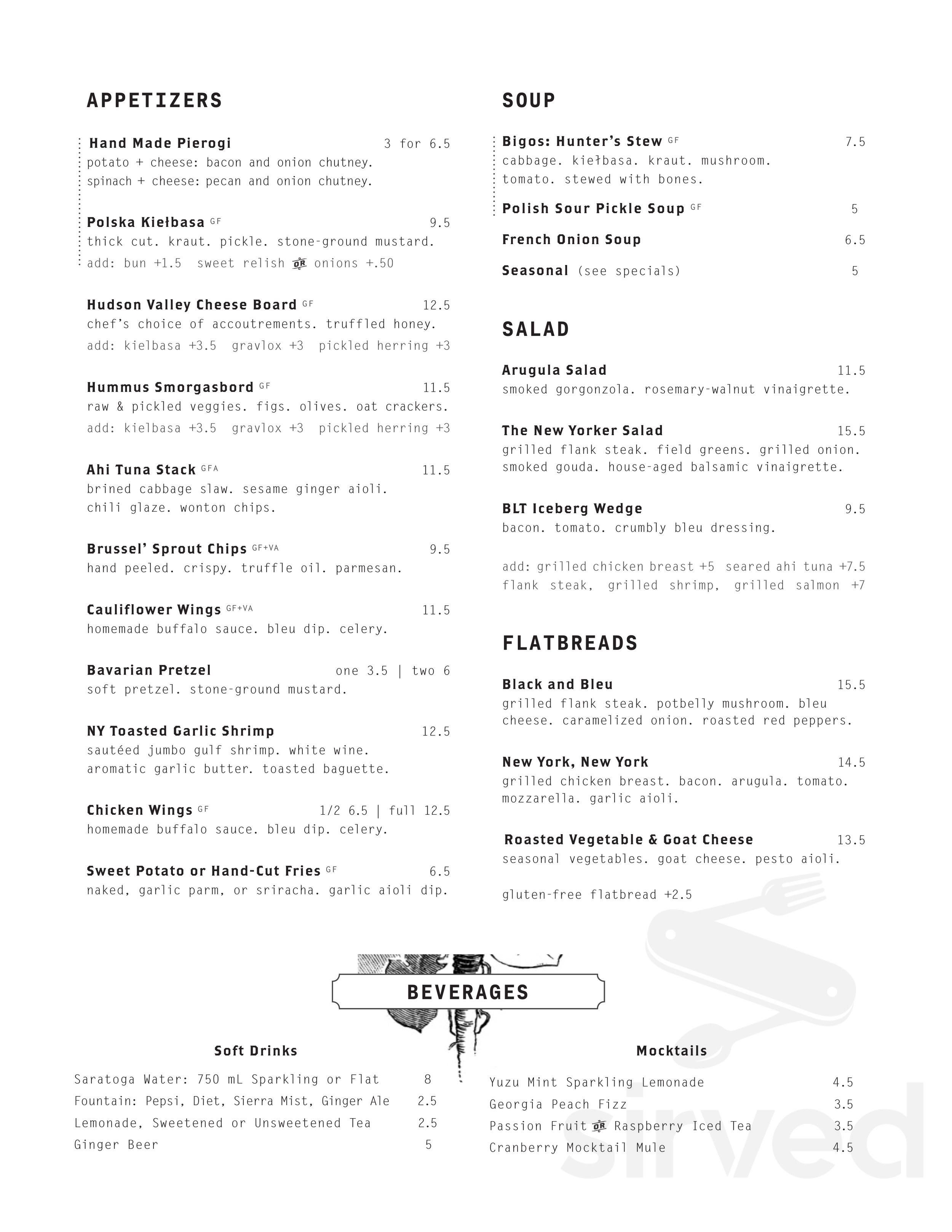 New York Restaurant menu in Catskill, New York, USA