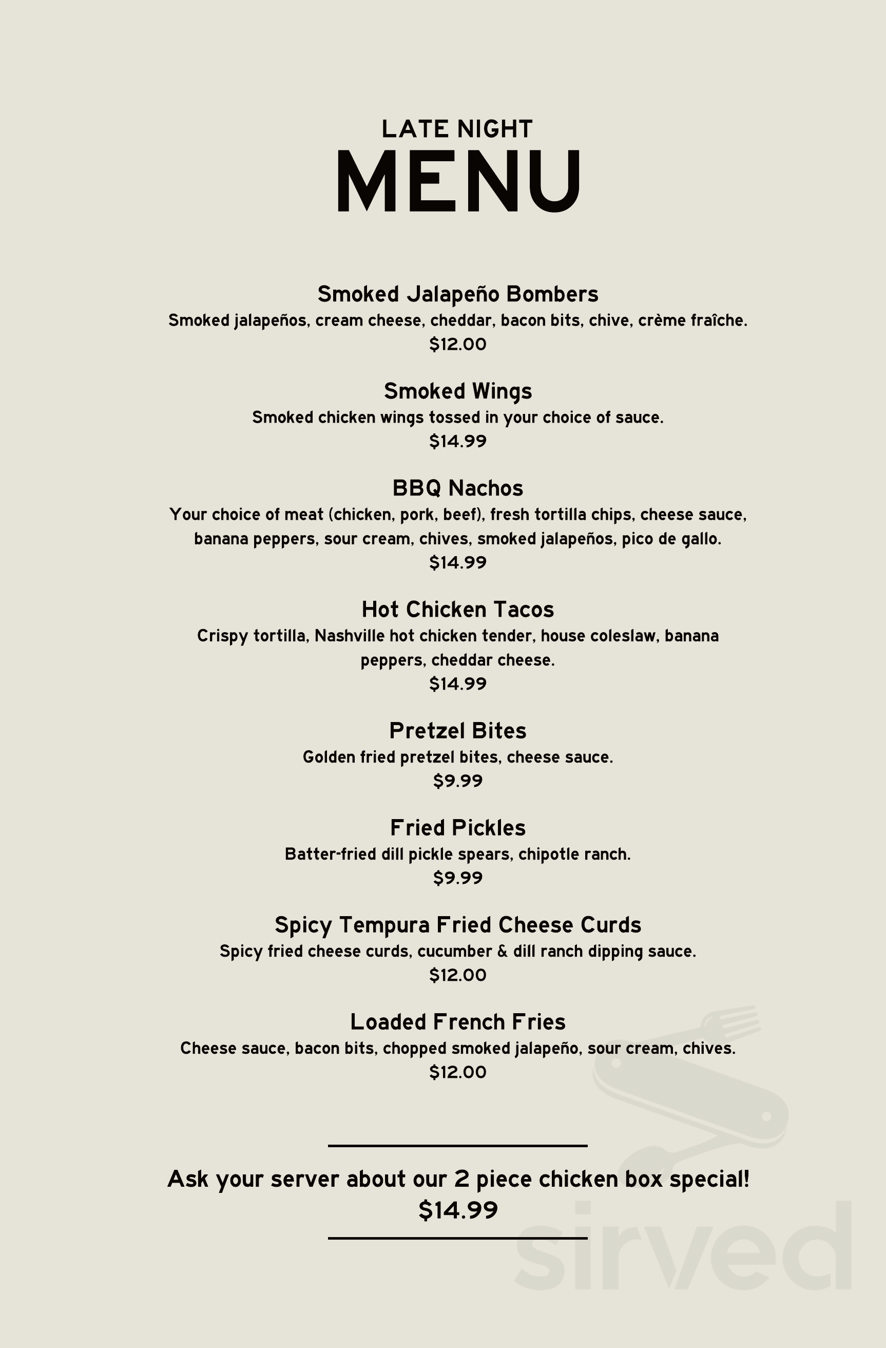 Menu - Nashville TN's Johnny Cash’s Bar & BBQ | Sirved