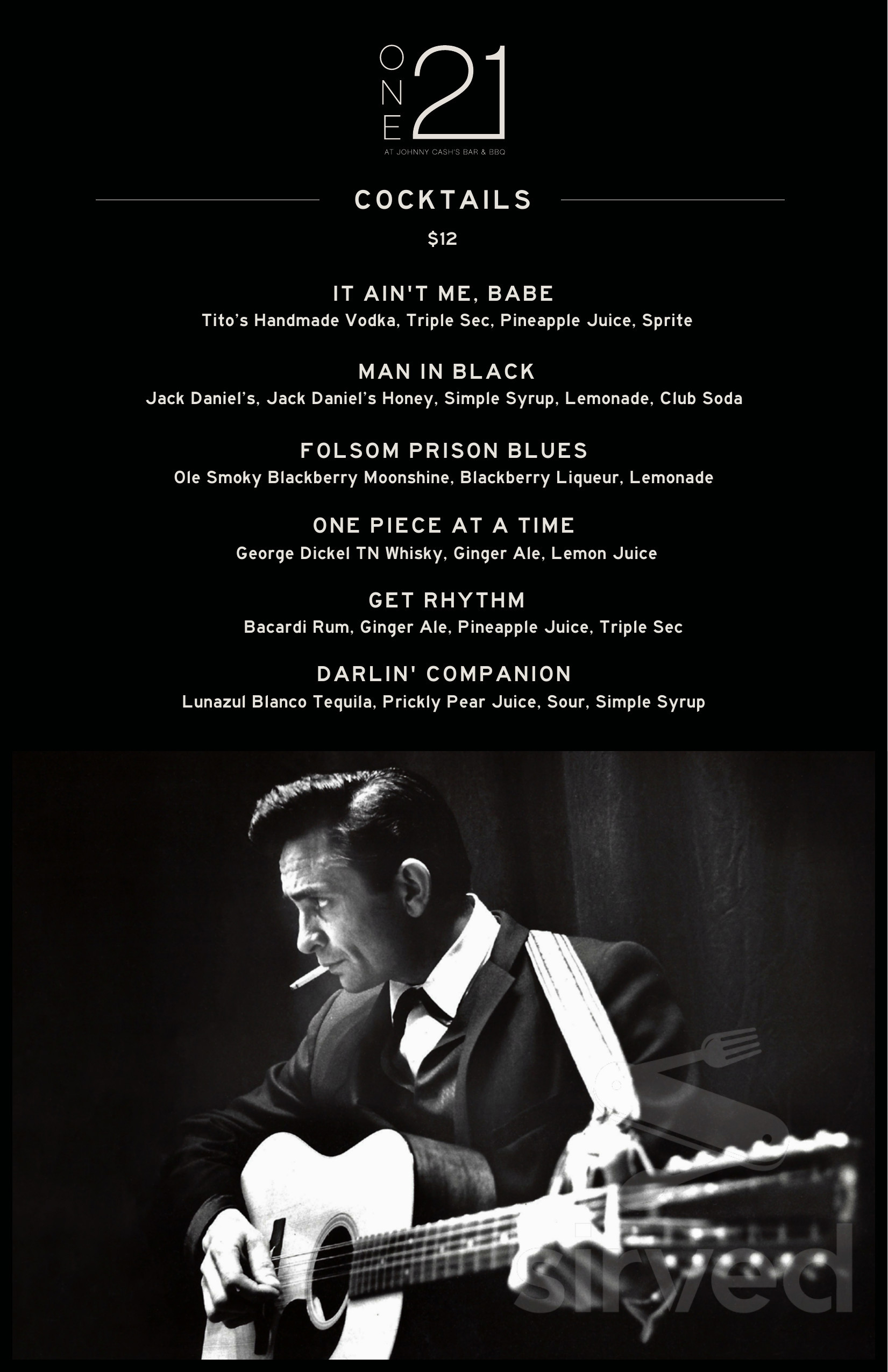 Johnny Cash's Bar & BBQ menu in Nashville, Tennessee, USA