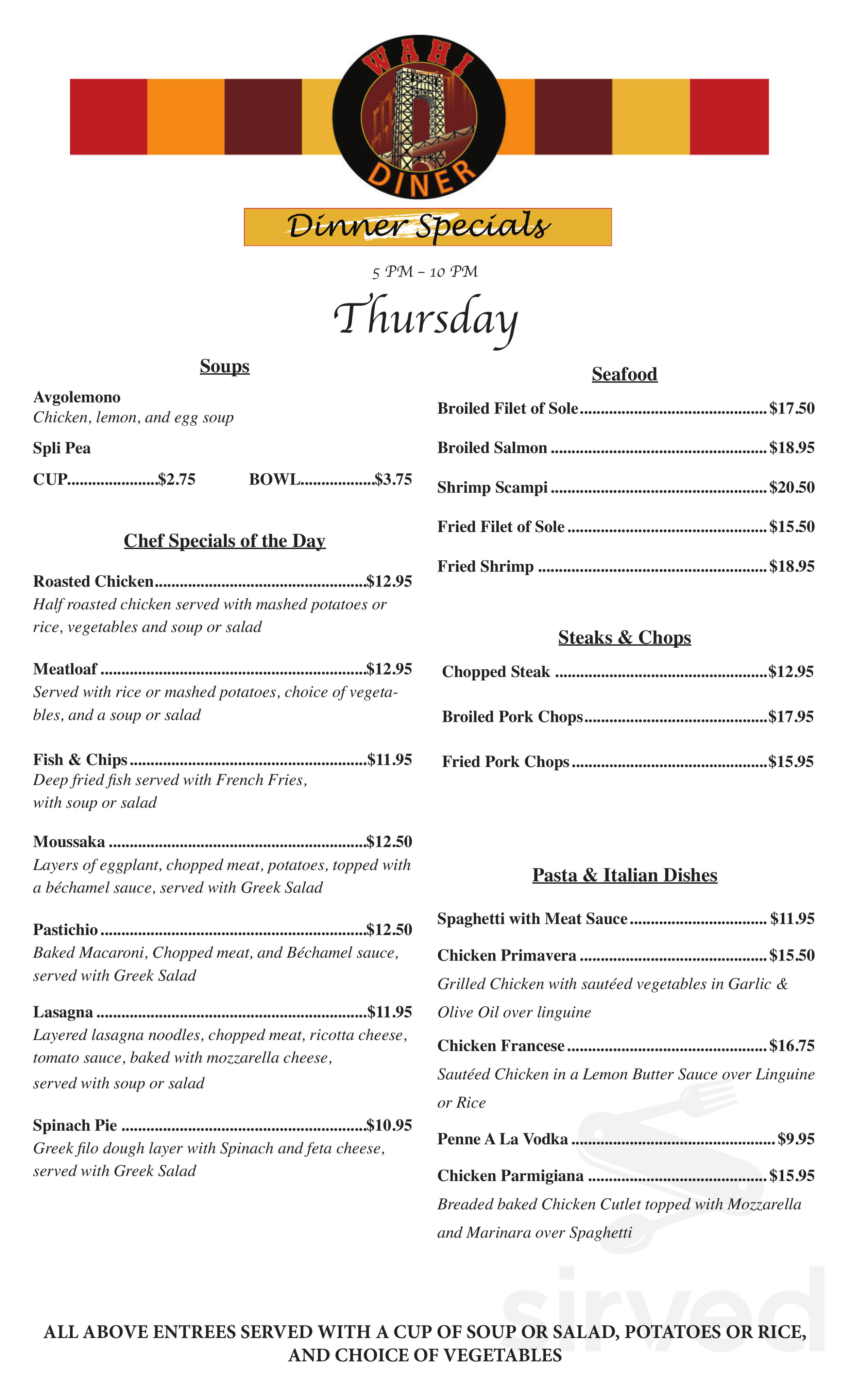 Wahi Diner menus in New York, New York, United States