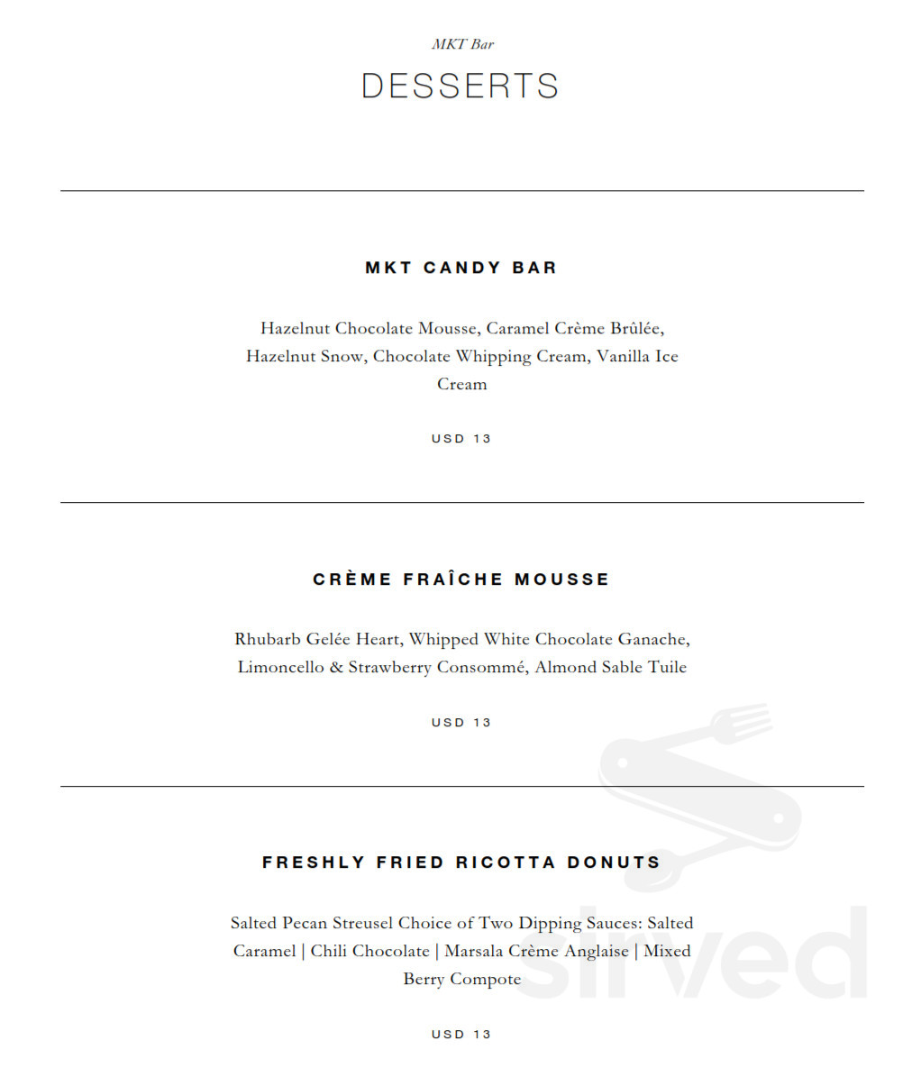 MKT Restaurant and Bar menu in San Francisco, California, USA