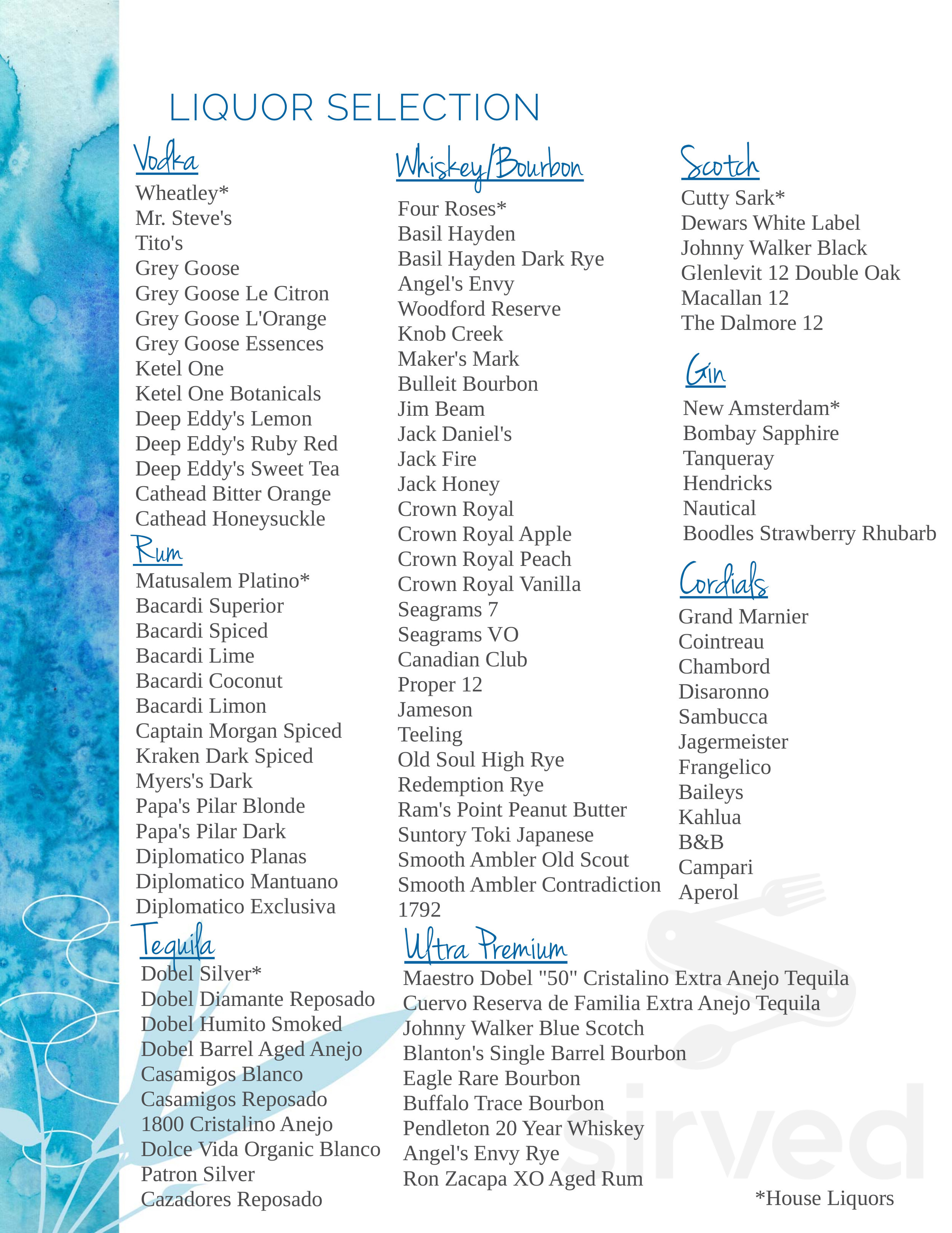 Menu for The Point kitchen + cocktails + sunset in Osprey, FL | Sirved