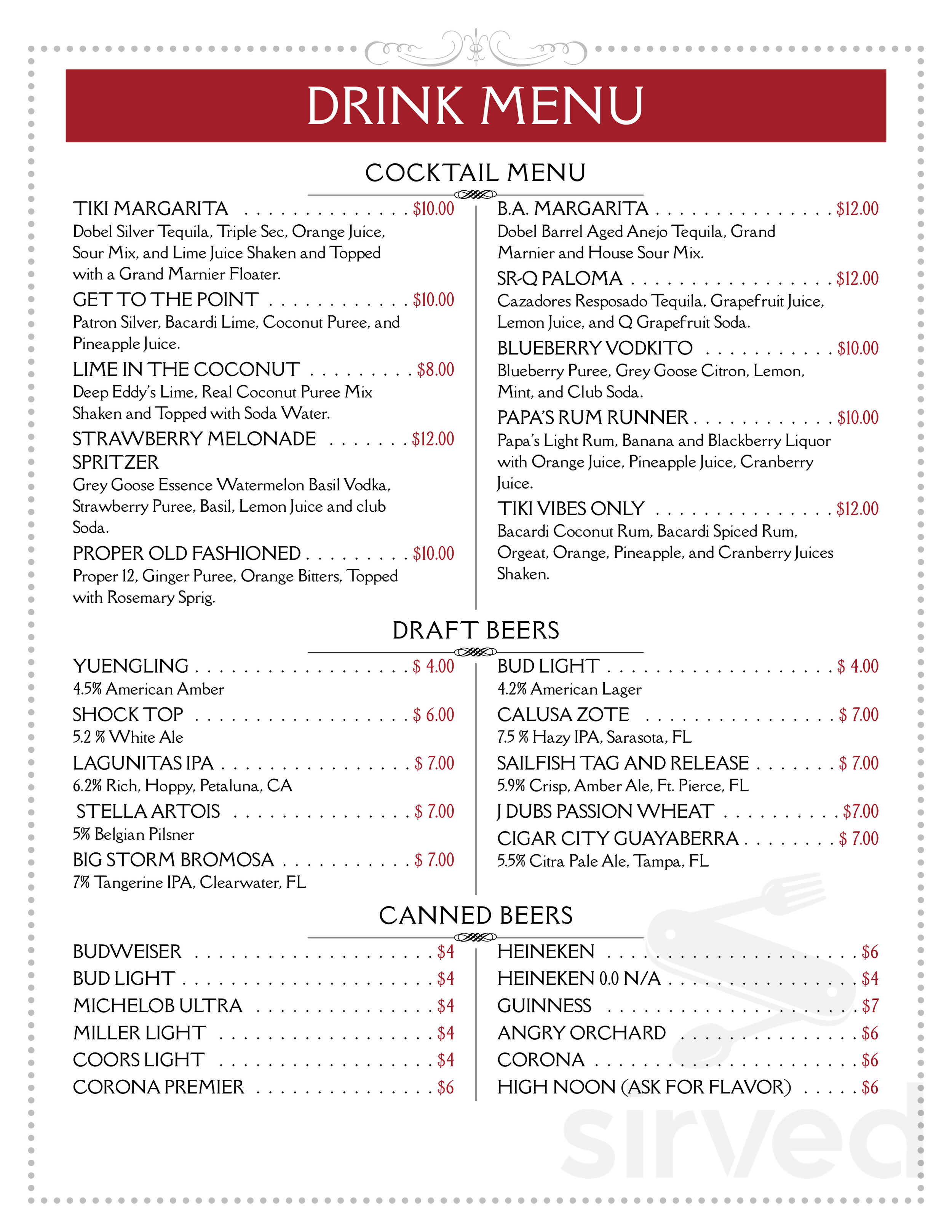 Menu - Osprey FL's The Point kitchen + cocktails + sunset | Sirved