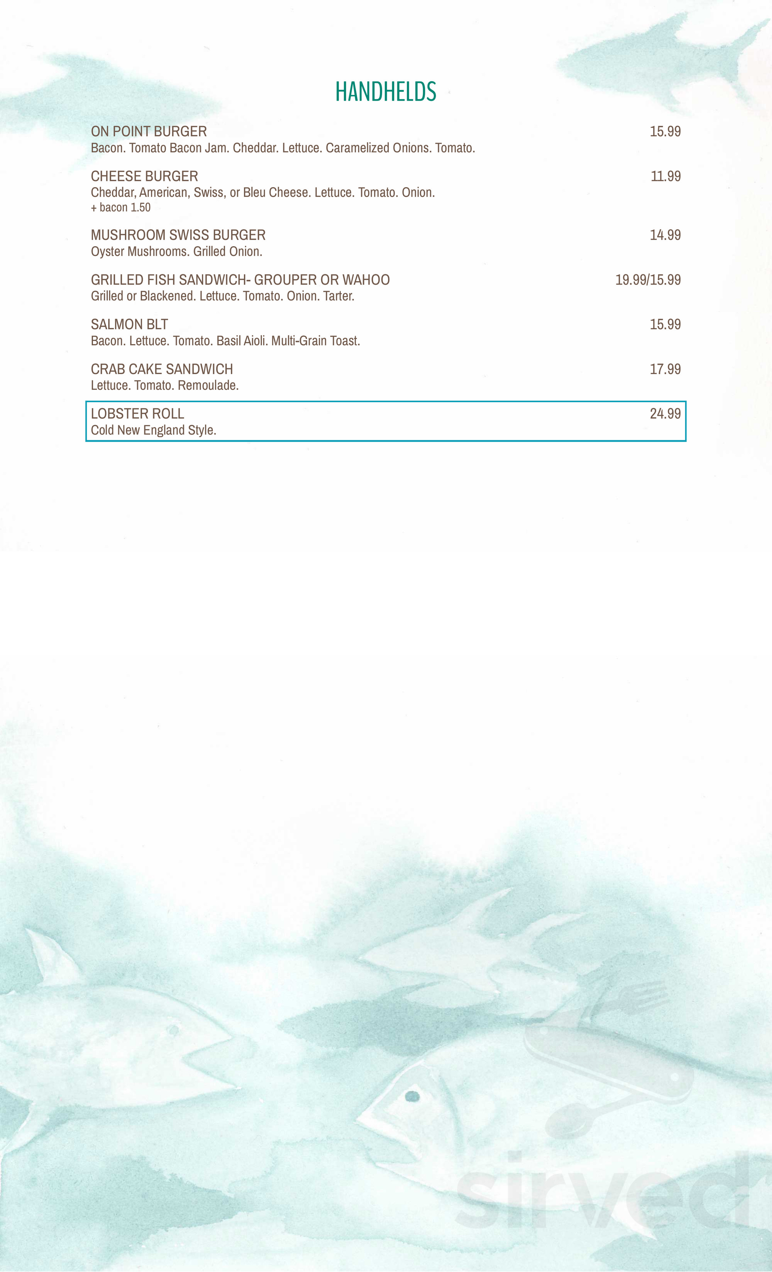 The Point kitchen + cocktails + sunset menu in Osprey, Florida, USA