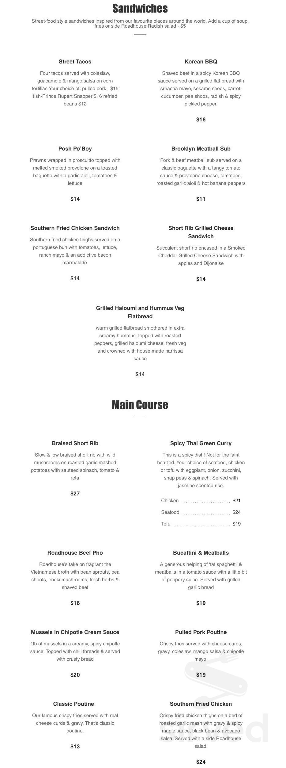 Menu - Smithers BC's Roadhouse | Sirved