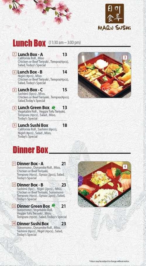 Maru Sushi menu in Chilliwack, British Columbia, Canada