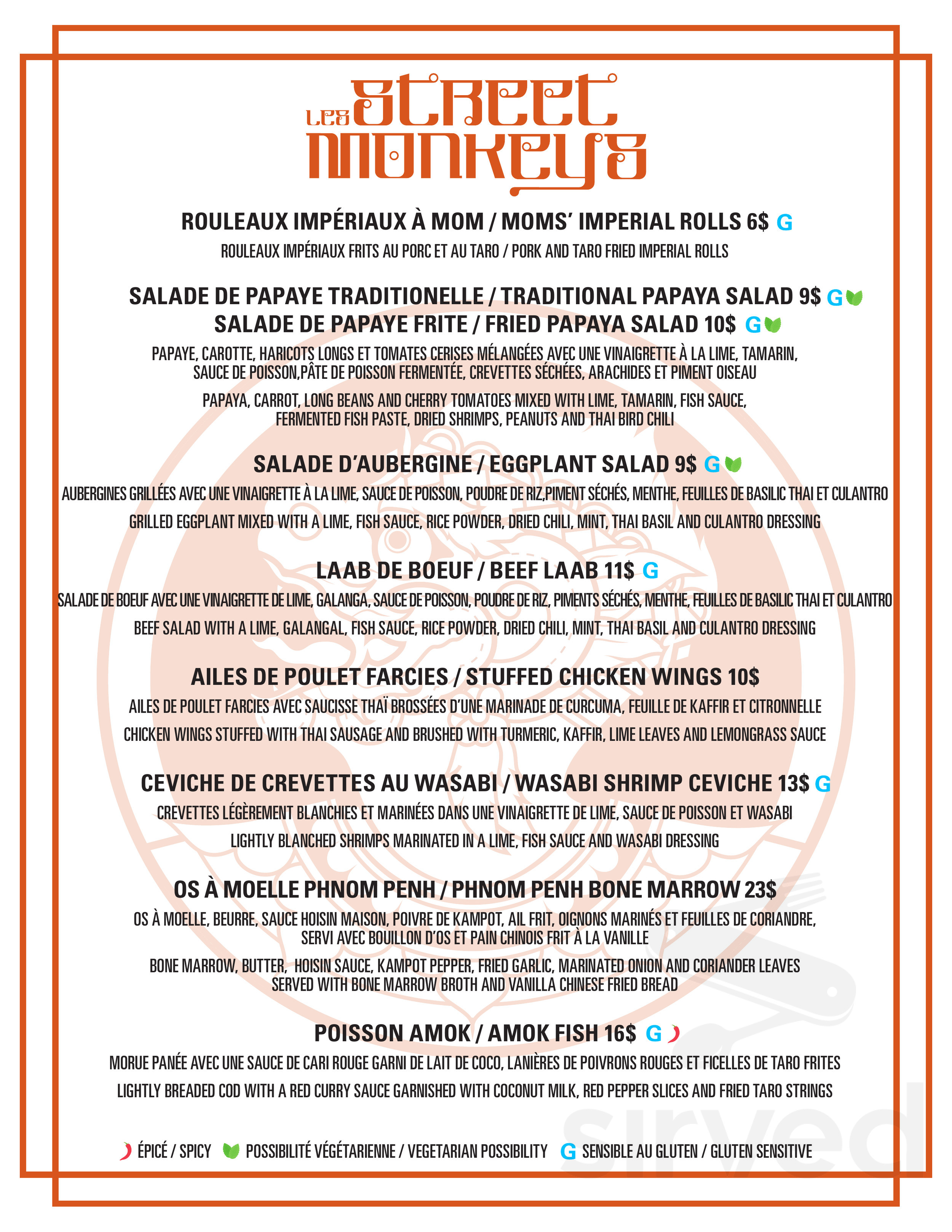 Menu - Verdun QC's Les Street Monkeys | Sirved