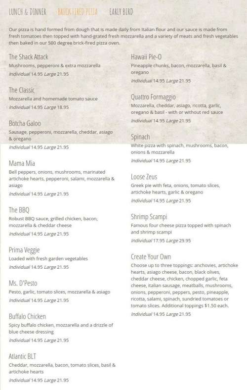 NSB Seashack menu in New Smyrna Beach, Florida, USA