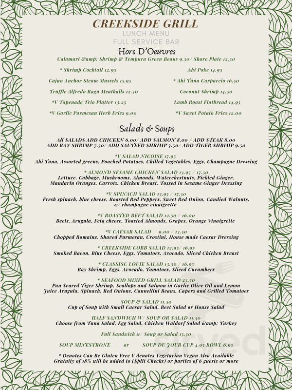 Creekside Grill menu in Walnut Creek, California, USA