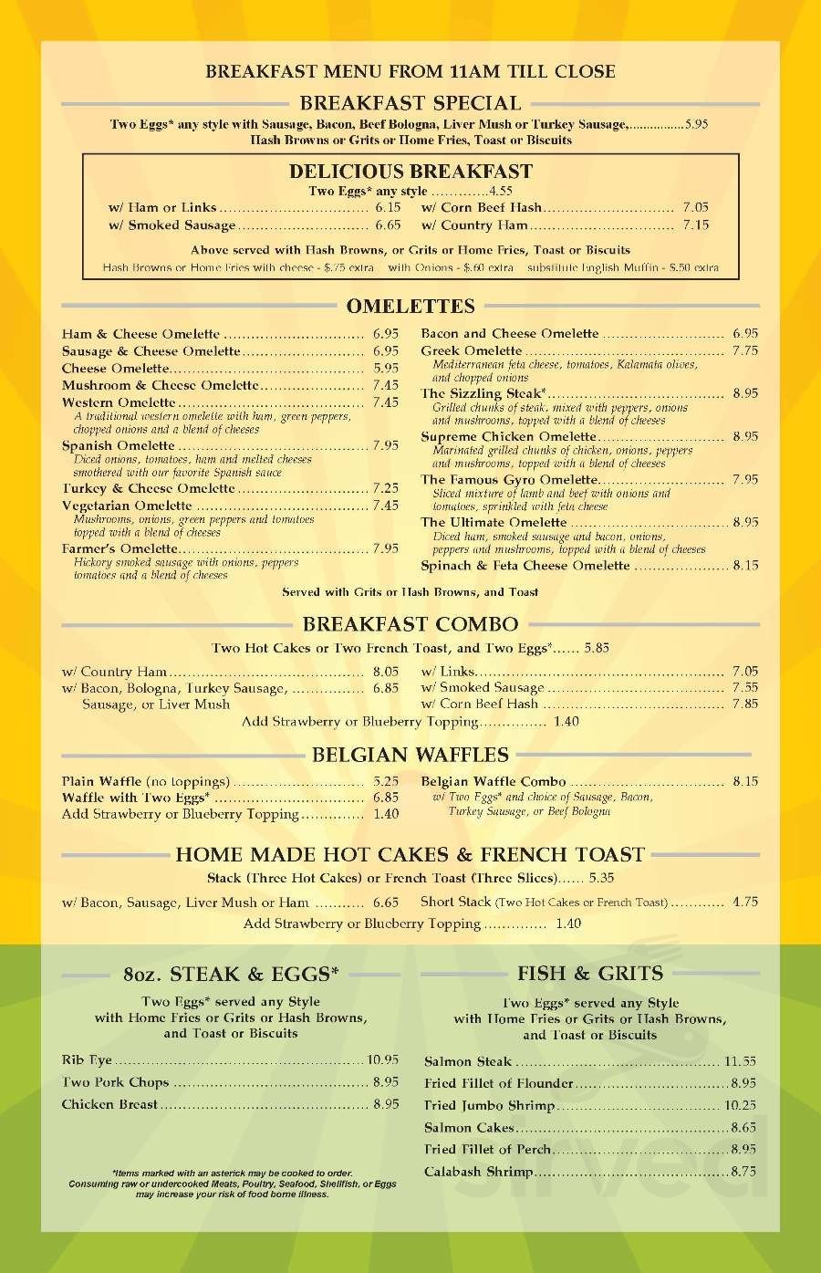 Sunrise Restaurant menus in Charlotte, North Carolina, United States