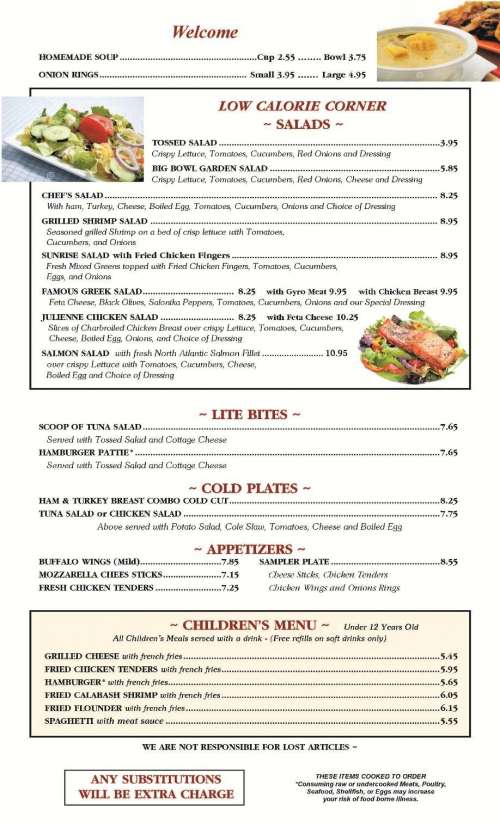 Sunrise Restaurant menu in Charlotte, North Carolina, USA