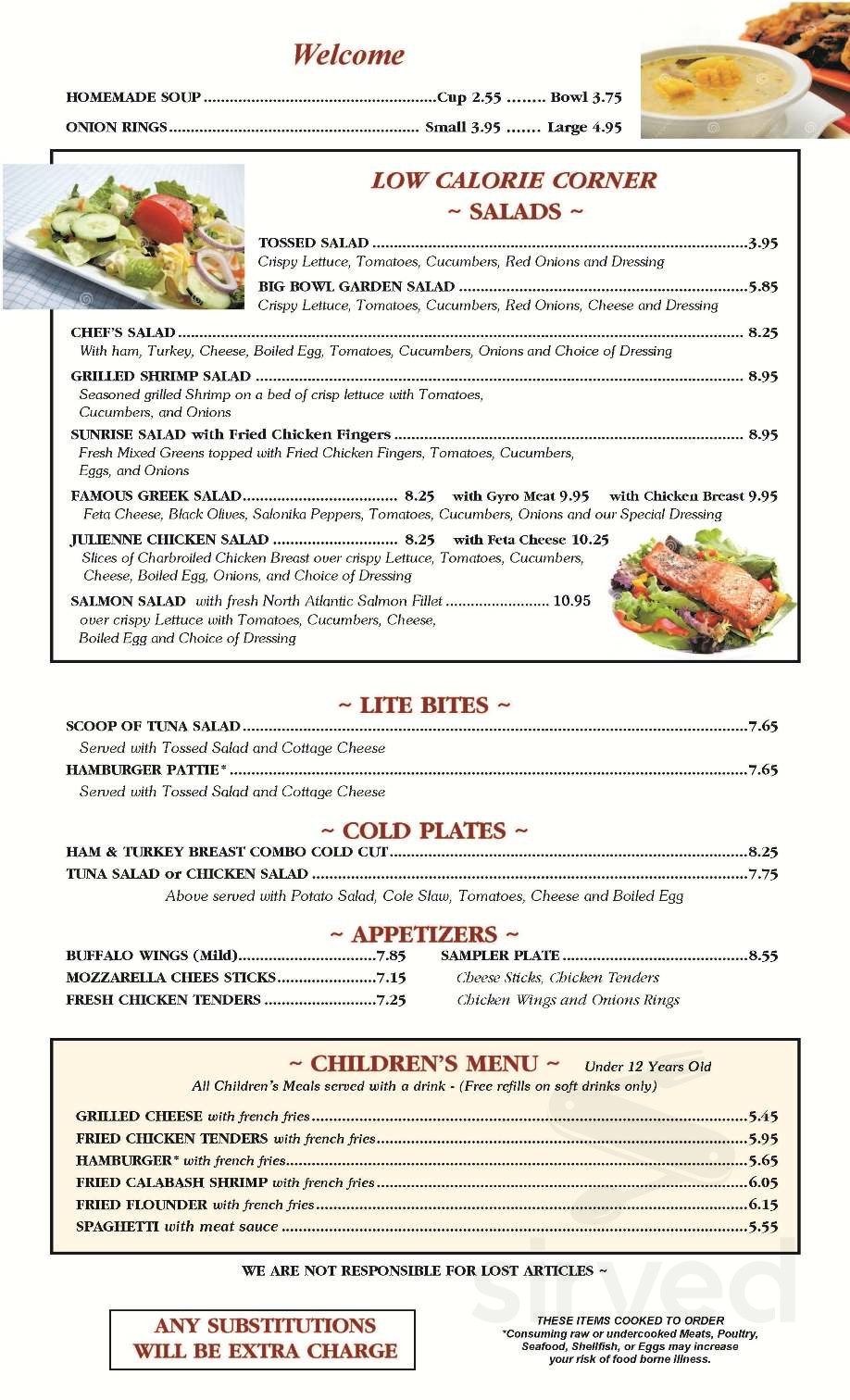 Sunrise Restaurant menus in Charlotte, North Carolina, United States