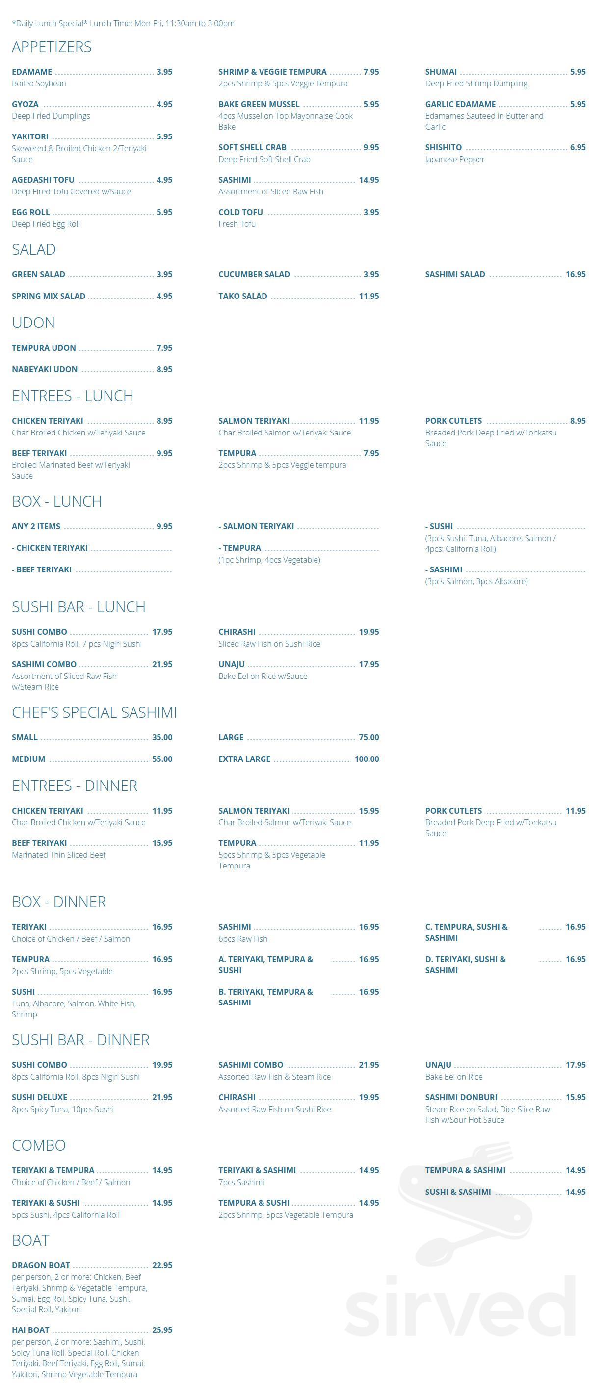 Menu - Simi Valley CA's Hai Sushi Japanese Restaurant | Sirved