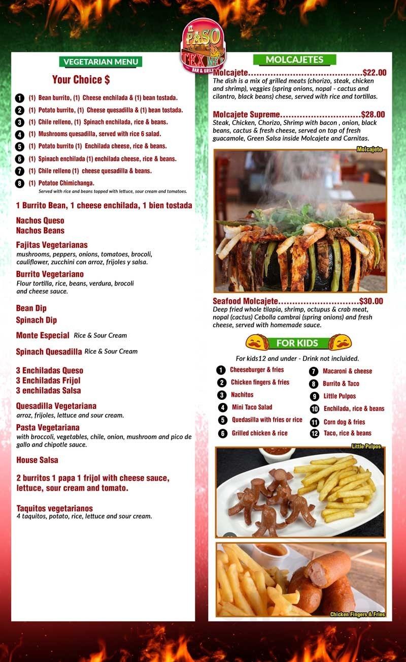 El Paso Tex Mex Bar and Grill menus in Fairfield, Iowa, United States