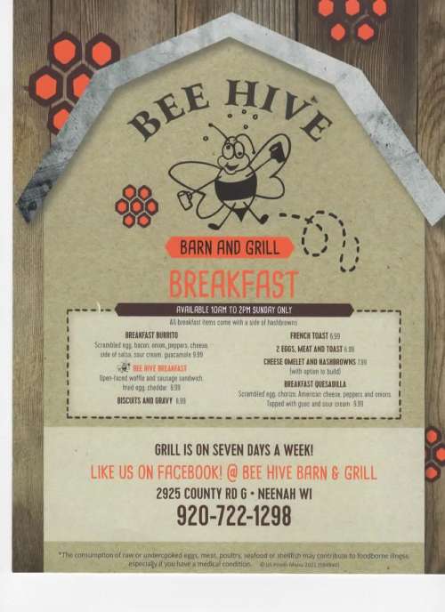 Bee Hive Barn & Grill menu in Neenah, Wisconsin, USA