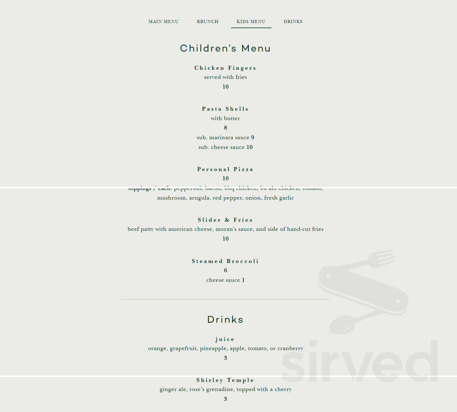 Moran's Pub menu in Hoboken, New Jersey, USA