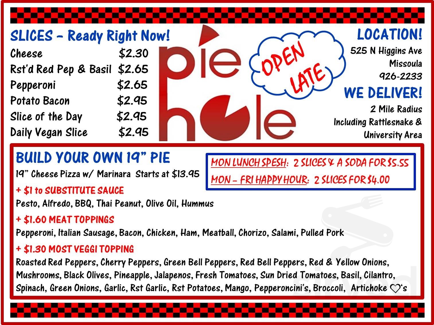 Pie Hole menu in Missoula, Montana, USA