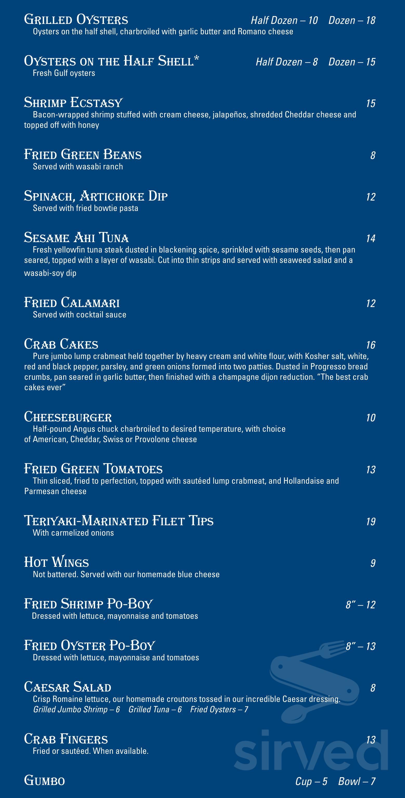 Trapani's Eatery menu in Bay St Louis, Mississippi, USA