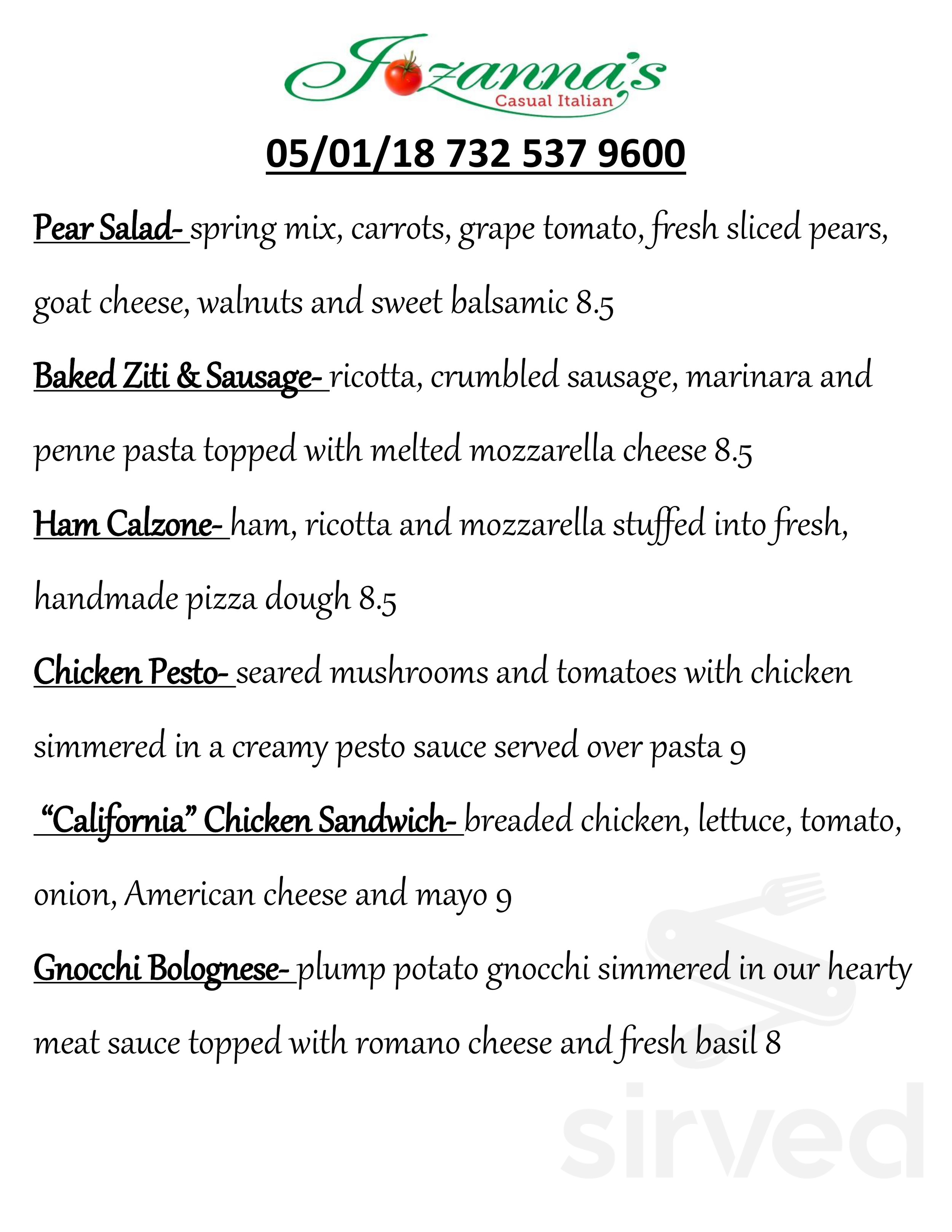 Jozanna's menus in Middlesex, New Jersey, United States