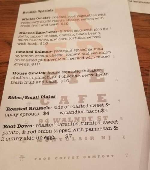 Red Eye Cafe menu in Montclair, New Jersey, USA