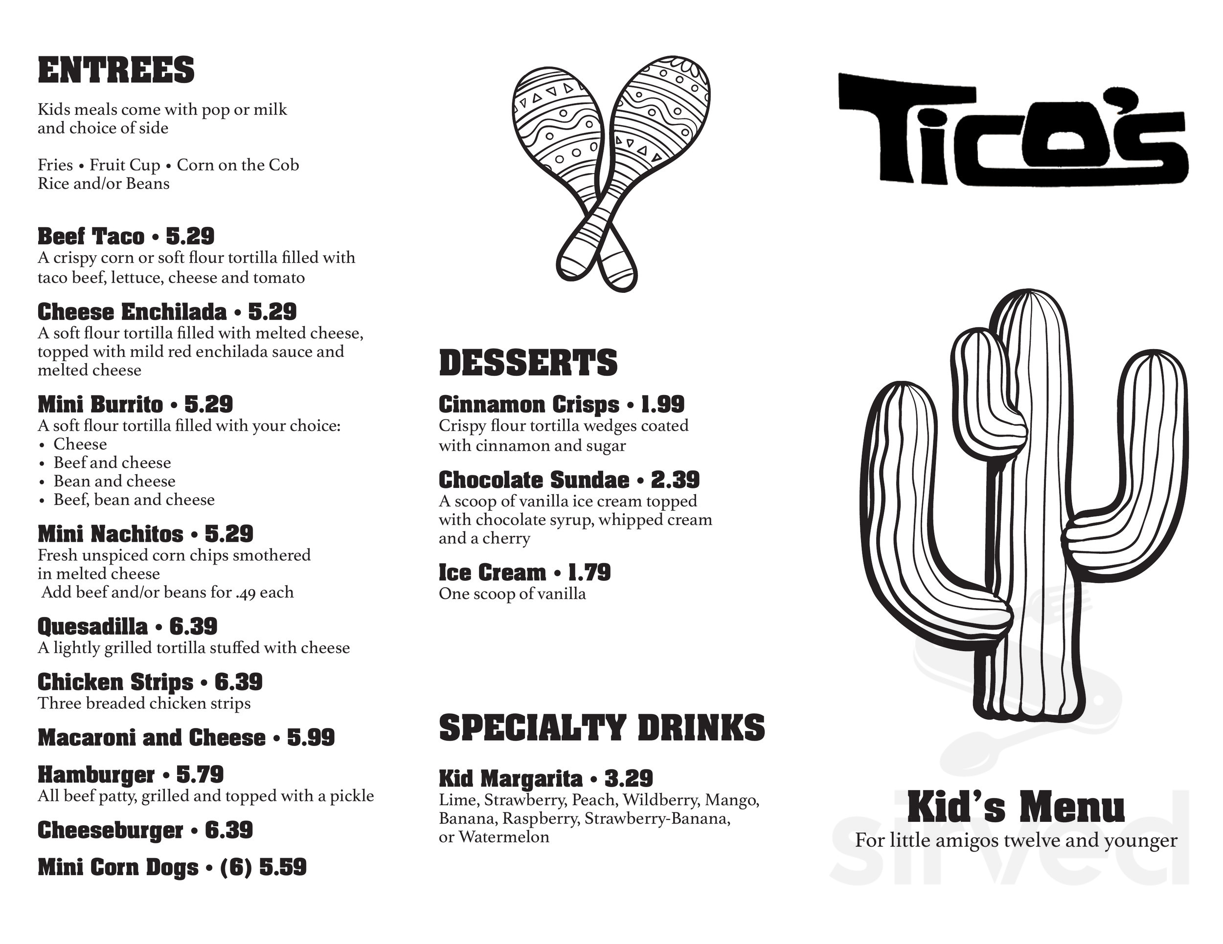 Tico's of Lincoln menu in Lincoln, Nebraska, USA