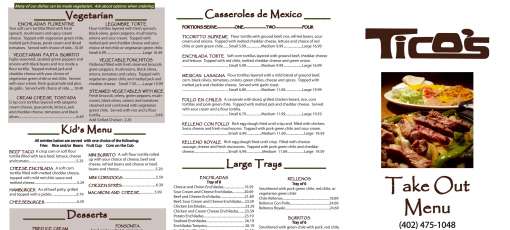 Tico's of Lincoln Menu - Lincoln, Nebraska | Sirved