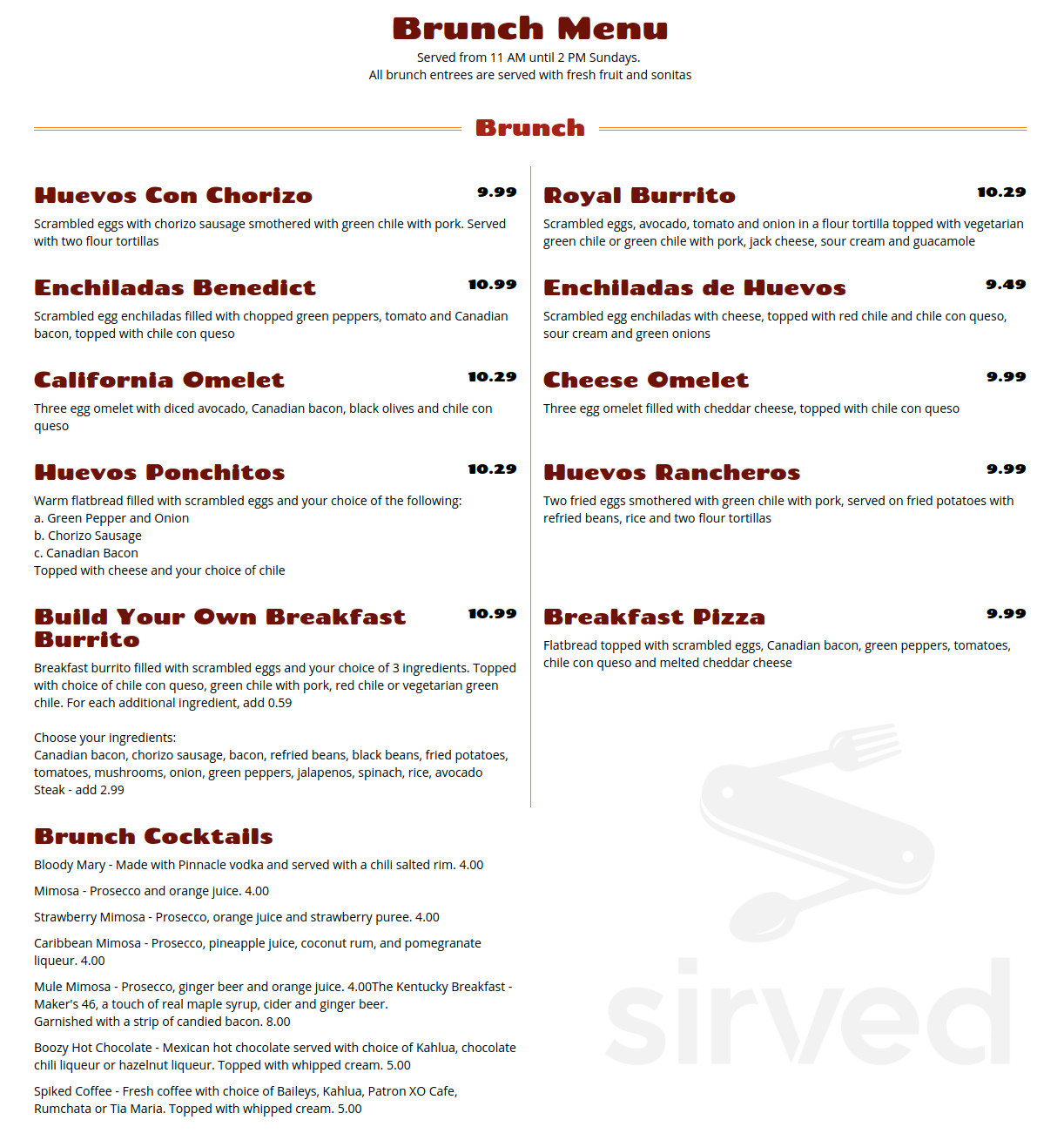 Menu for Tico's of Lincoln in Lincoln, NE | Sirved