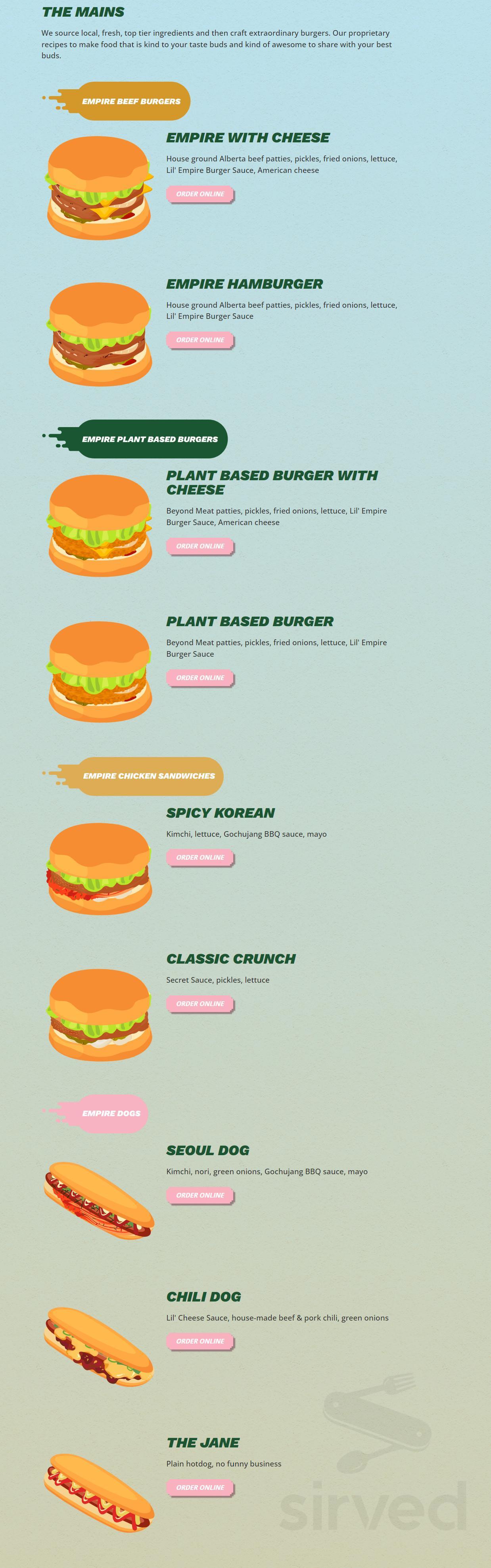 Lil’ Empire Burger - Annex Ale Location menus in Calgary, Alberta, Canada