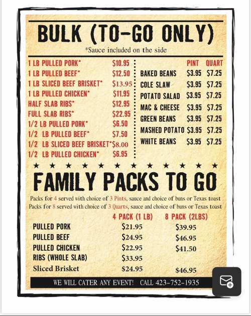 Nooga Q Smokehouse Grill menu in Chattanooga, Tennessee, USA