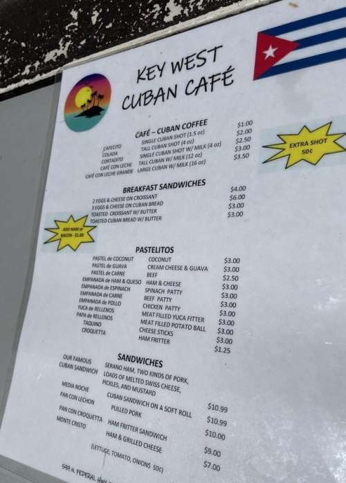 Key West Cuban Cowboy Cafe menu in Pompano Beach, Florida, USA