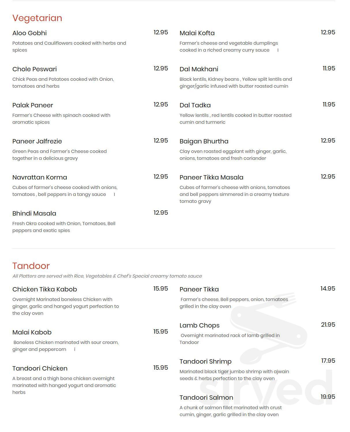 Menu - Greenfield MA's Namaste Indian/Nepalese restaurant | Sirved