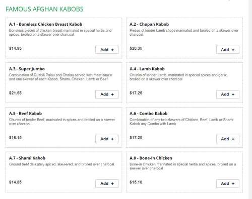 Food Corner Kabob House menu in Vienna, Virginia, USA