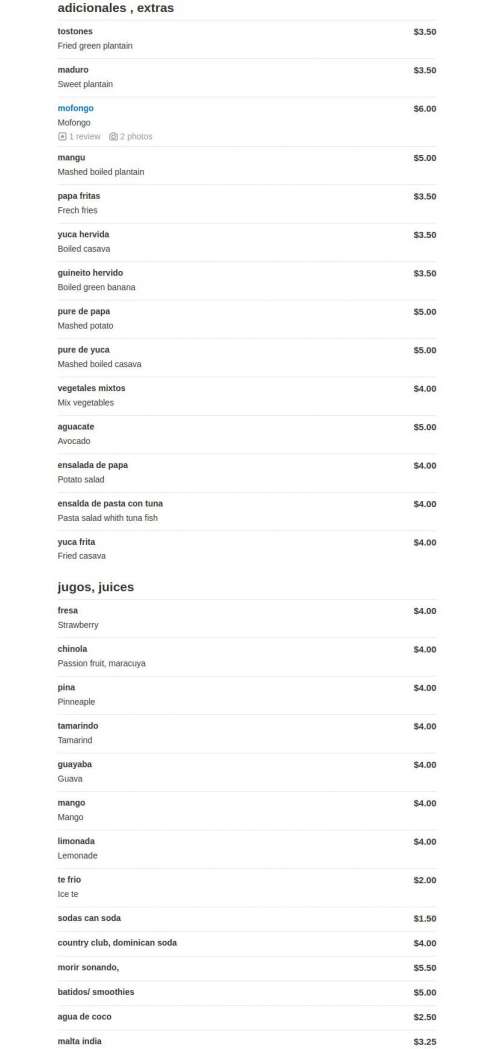 Café Dominicano Peachtree menu in Norcross, Georgia, USA