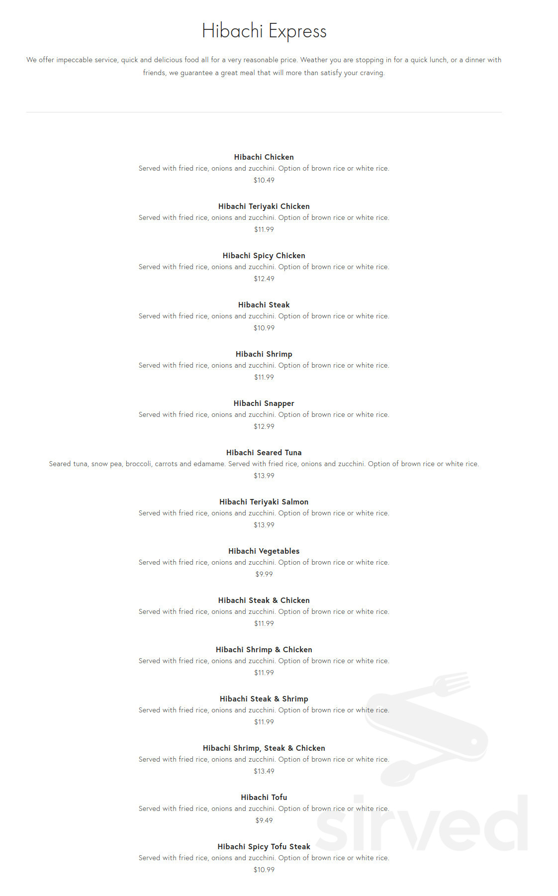 Hibachi Grill & Noodle Bar menu in Miami, Florida, USA