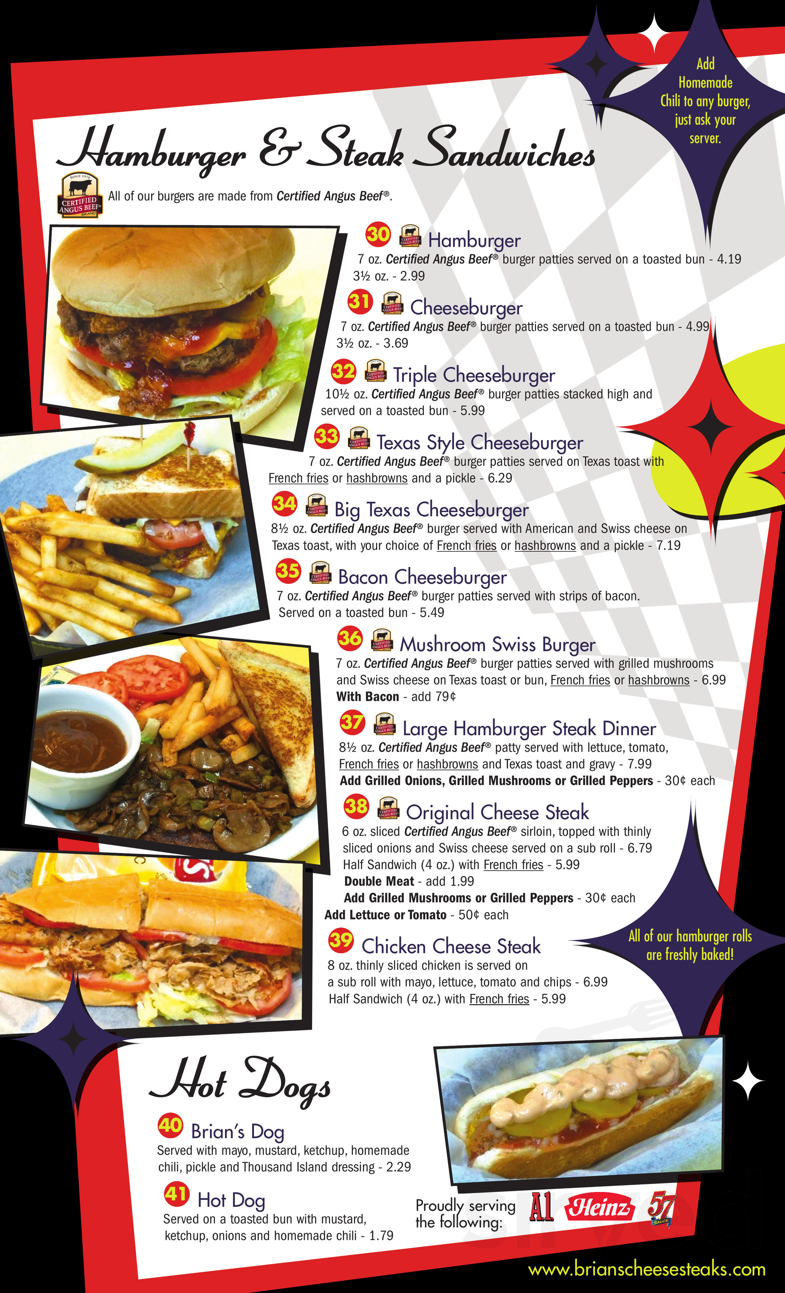 Brian's Cheesesteaks menu in Rocky Mount, North Carolina, USA