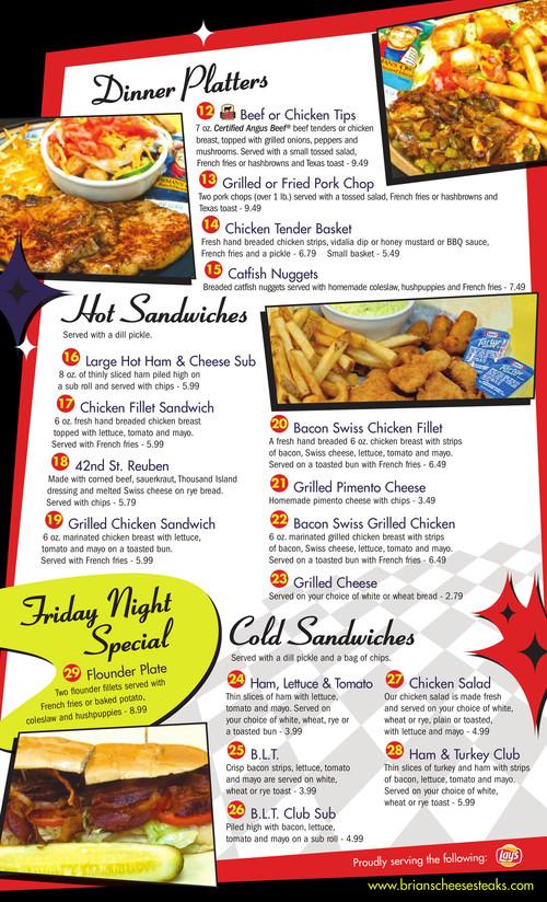 Brian's Cheesesteaks menu in Rocky Mount, North Carolina, USA