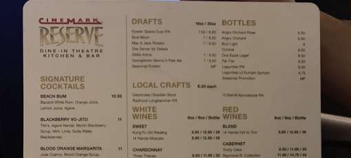 Menu for Cinemark Reserve Lincoln Square — Dine-In 21+ in Bellevue, WA ...