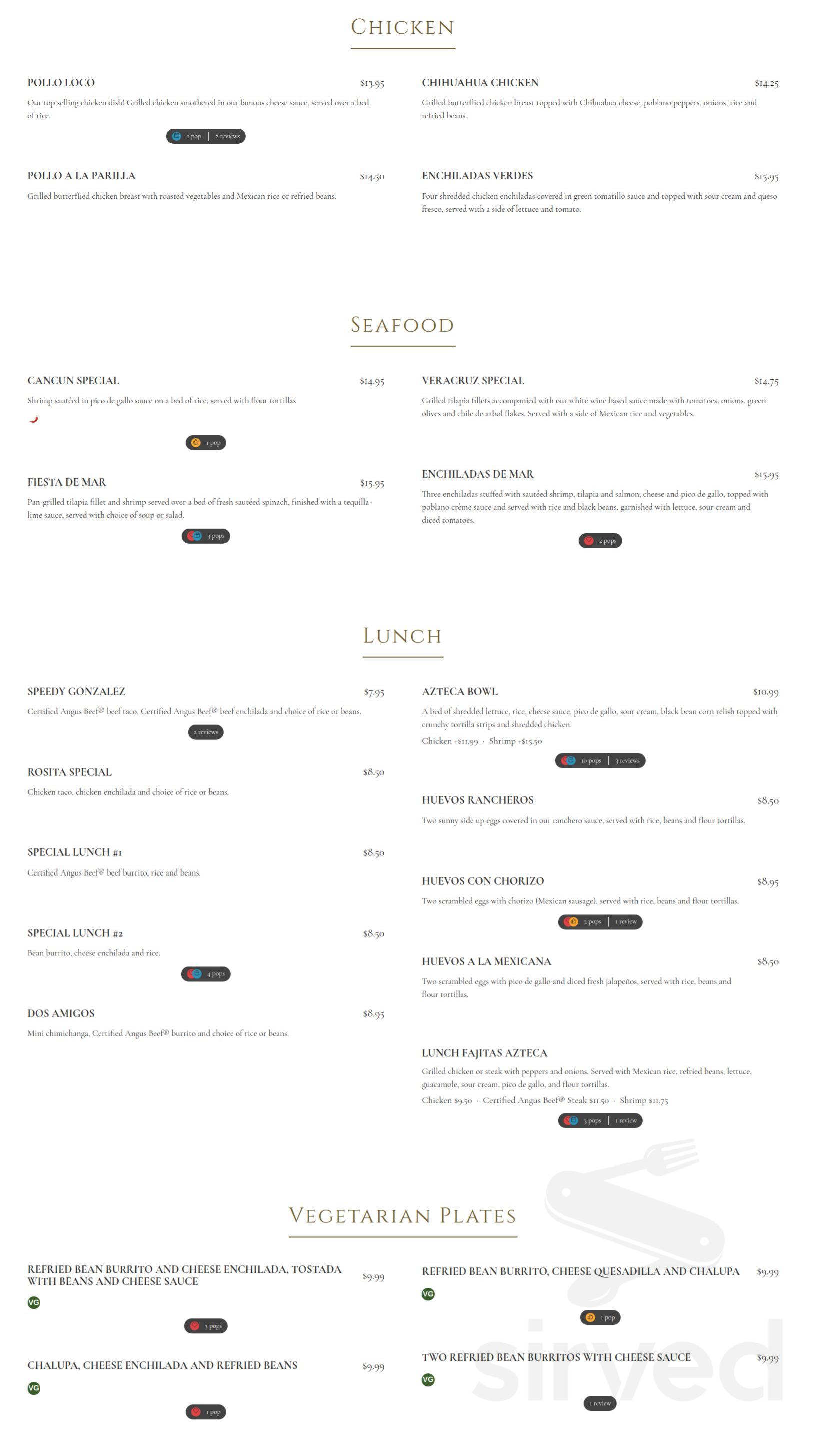 El Azteca menu in Atlanta, Georgia, USA