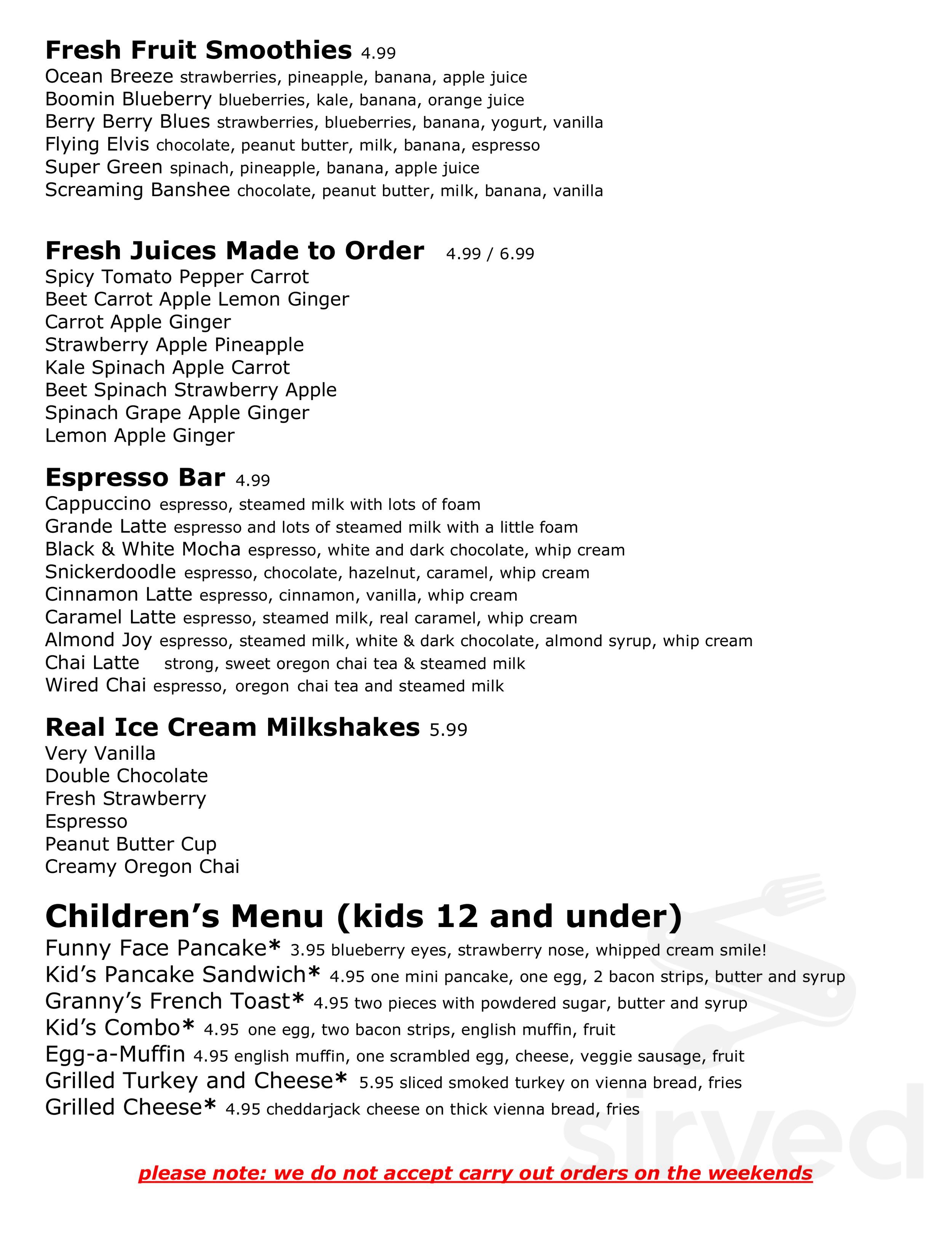 Blue Sky Cafe and Juice Bar menu in Lakewood, Colorado, USA